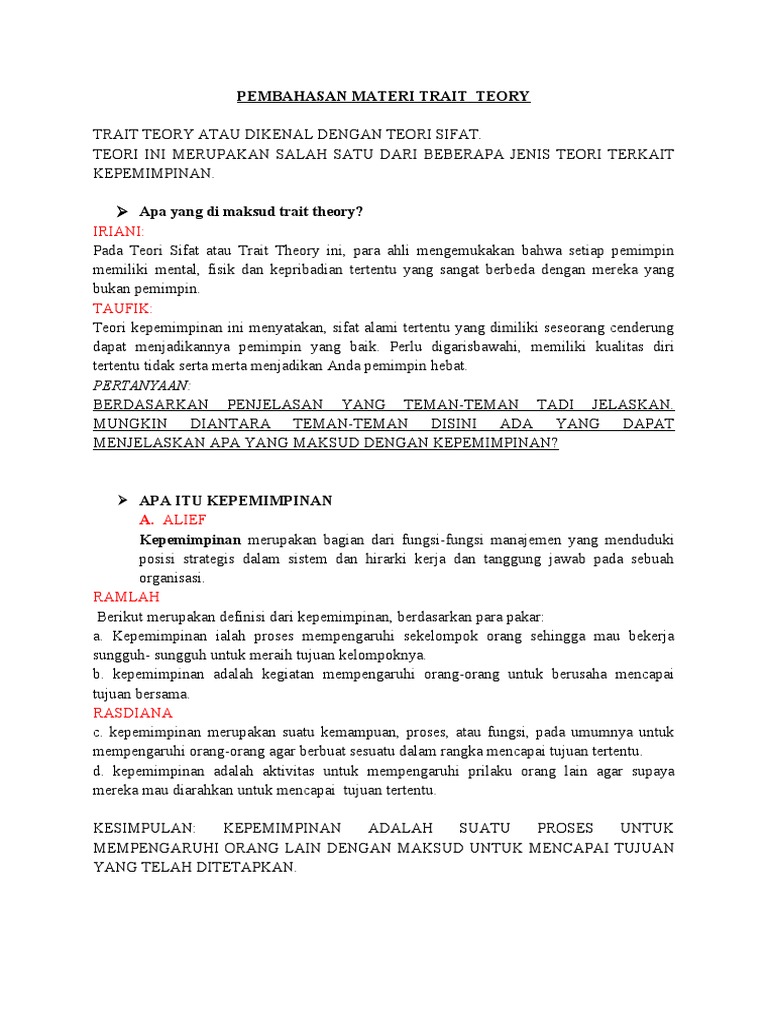 Pembahasan Materi Trait Teory | PDF | Pengembangan Diri