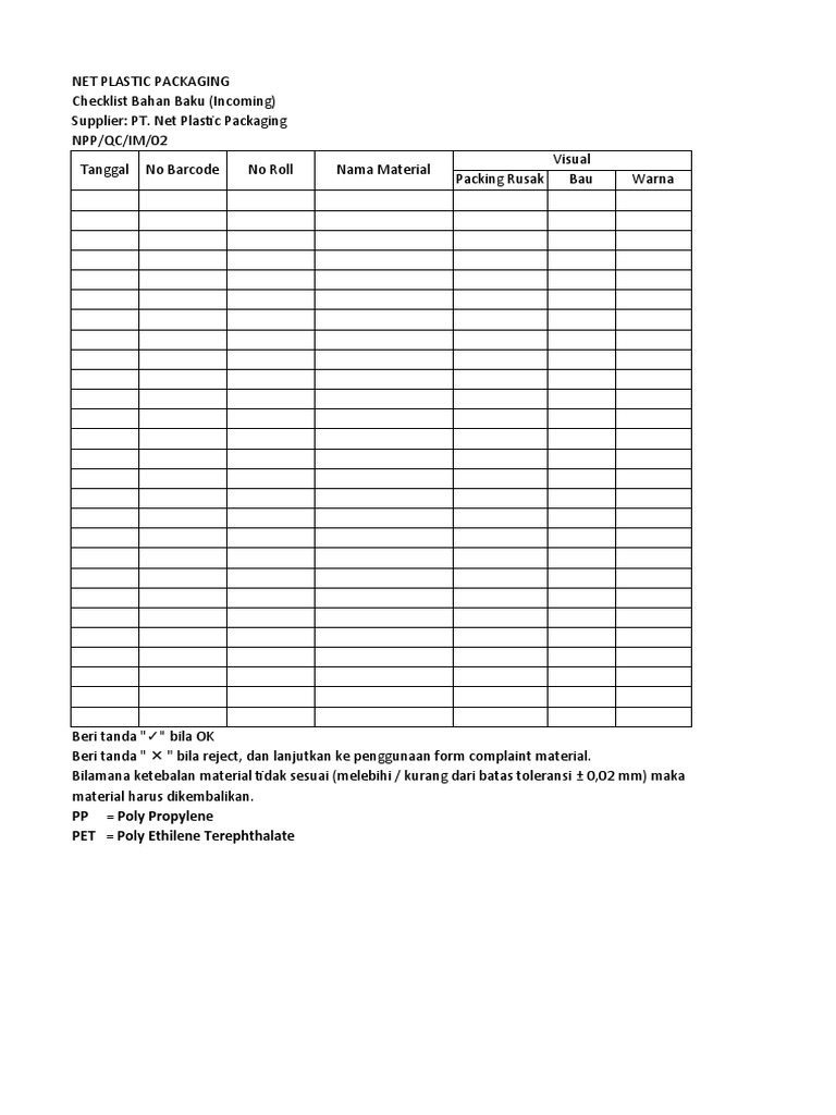 Checklist Incoming | PDF