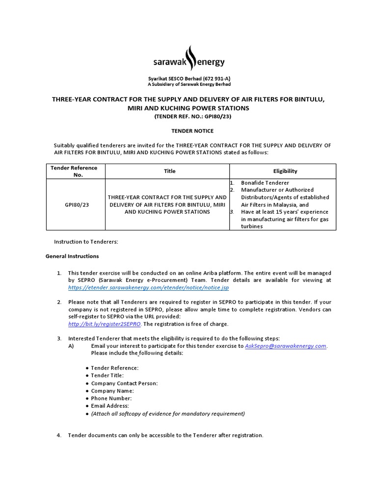 SEPRO Open Tender Notice GPI80-23 V1 | PDF | Business
