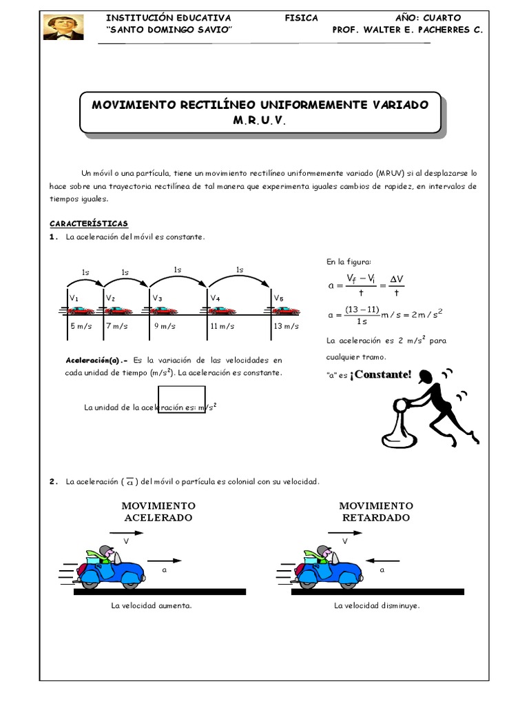 Movimiento Rectilíneo Uniformemente Variado MRUV | PDF | Aceleración | Velocidad