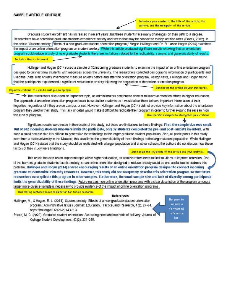 Sample Article Critique | PDF | Anxiety | Sampling (Statistics)
