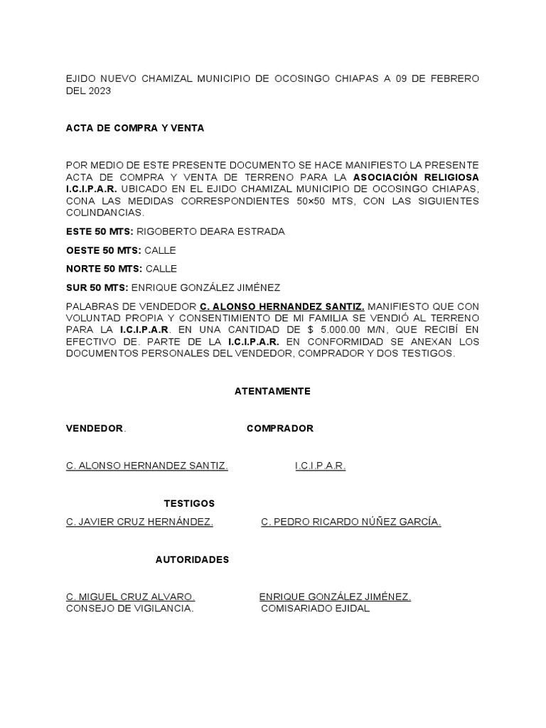 Acta de Compra y Venta | PDF