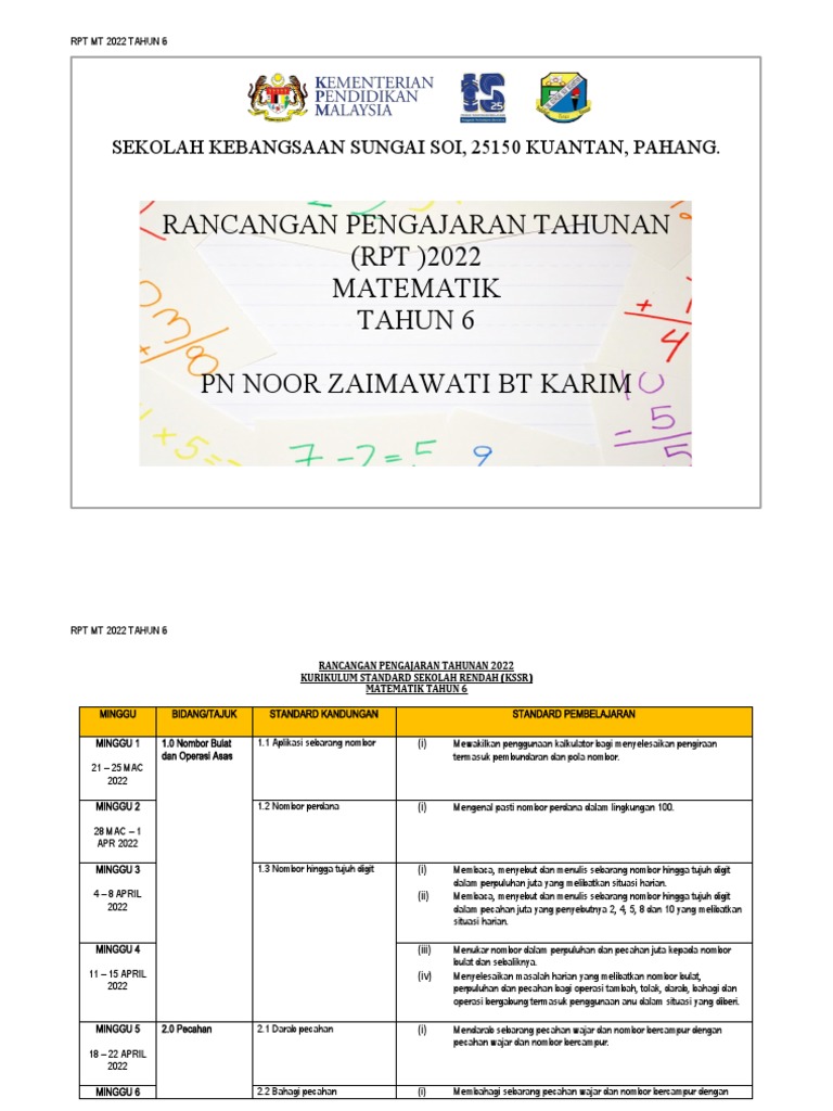 RPT MT Tahun 6 - 2022 | PDF