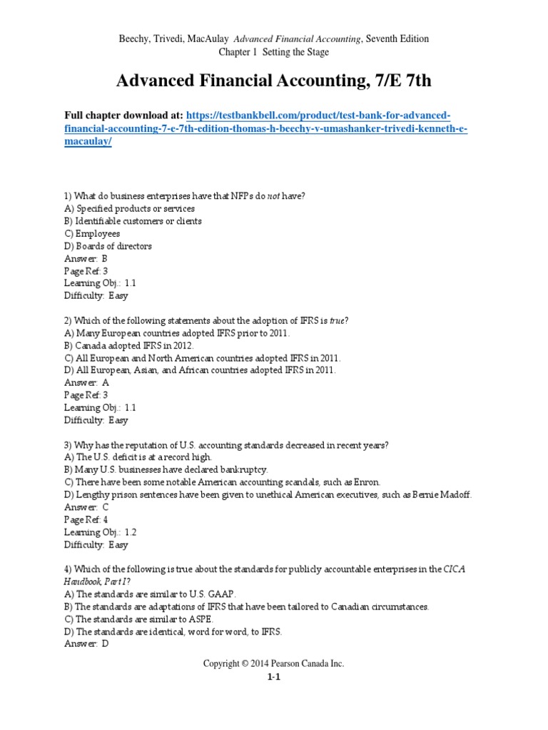 Test Bank for Advanced Financial Accounting 7 e 7th Edition Thomas h ...