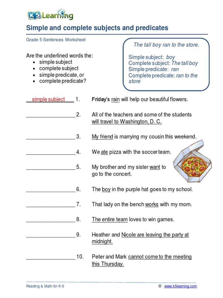 Simple and Complete Subjects and Predicates Worksheet | PDF