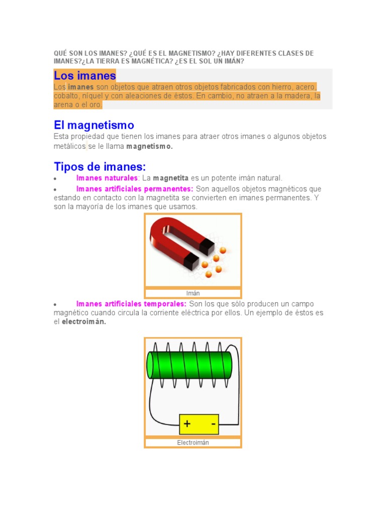 Tipos de imanes: naturales y artificiales | PDF