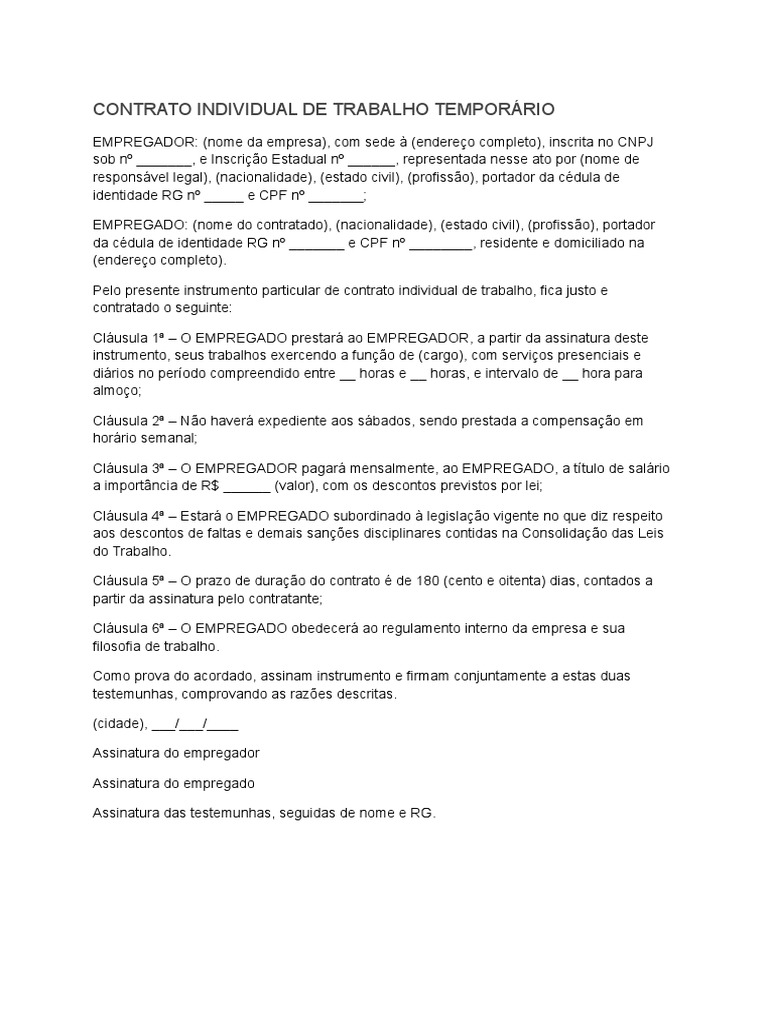 Modelo de Contrato de Trabalho Temporario | PDF