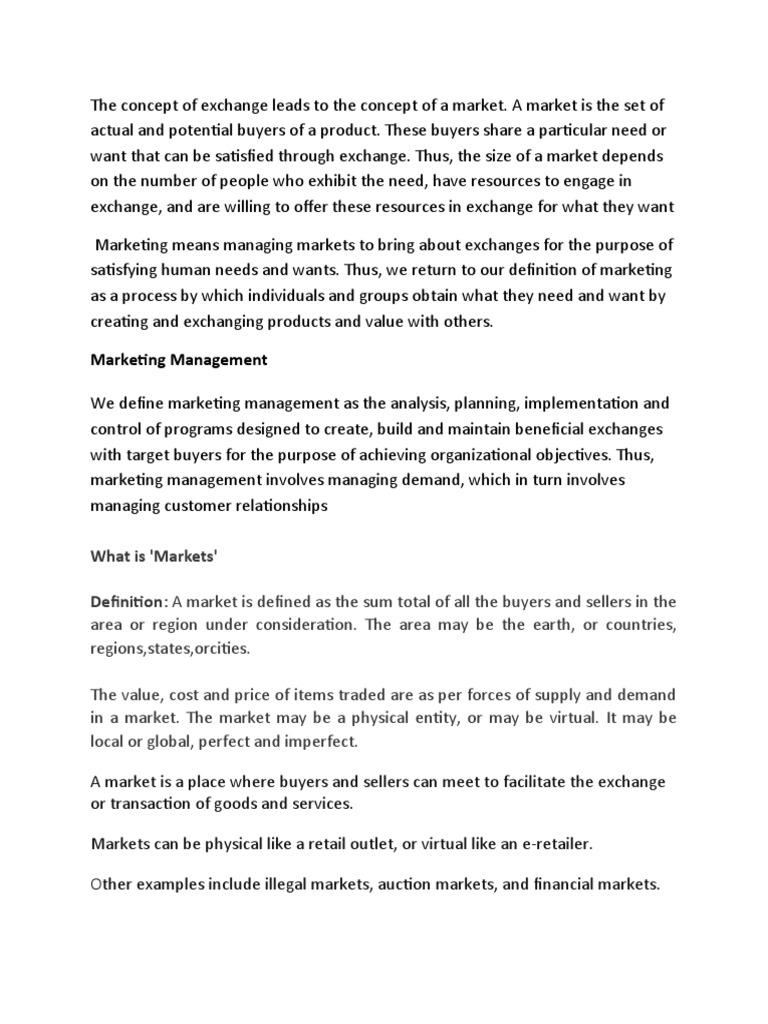 The Concept of Exchange Leads To The Concept of A Market | PDF ...