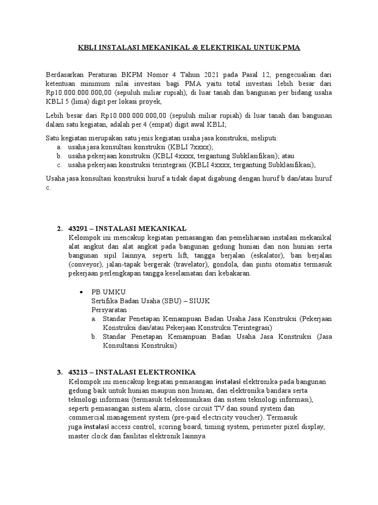 Kbli Instalasi Mekanikal | PDF