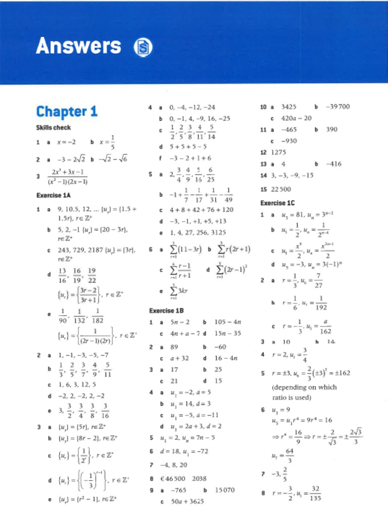 HL Math Textbook Answers | PDF