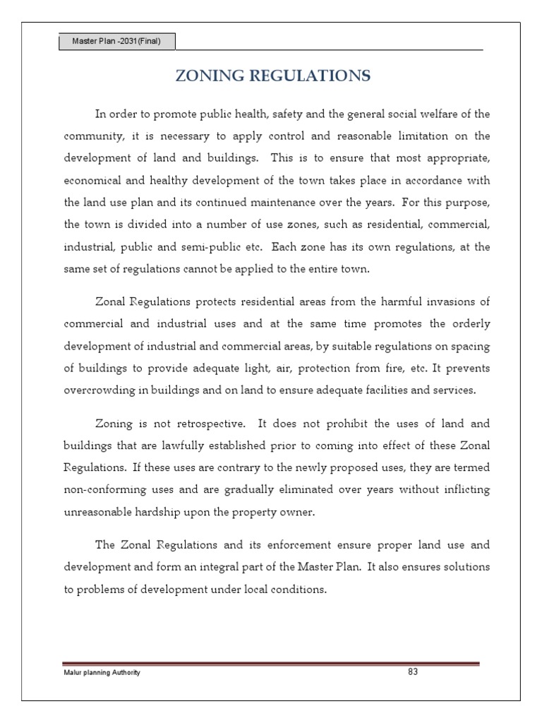 Malur 2031 Zoning Regulations Overview | PDF | Zoning | Building