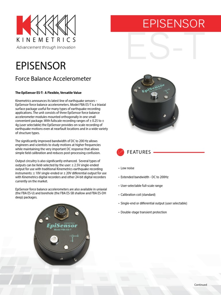 Datasheet Episensor Es T Force Balance Accelerometer Kinemetrics | PDF ...