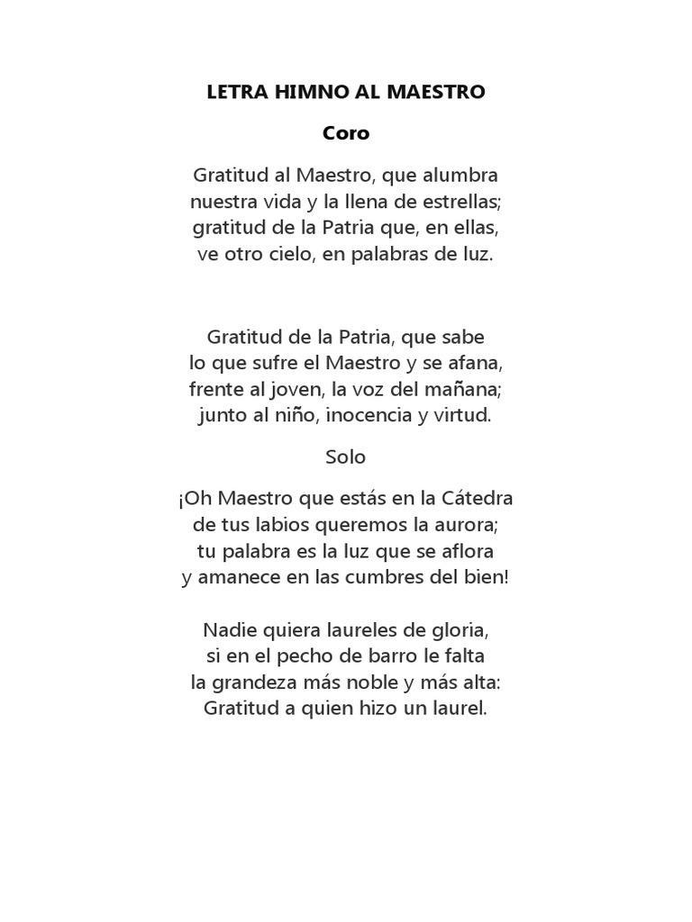Letra Himno Al Maestro | PDF