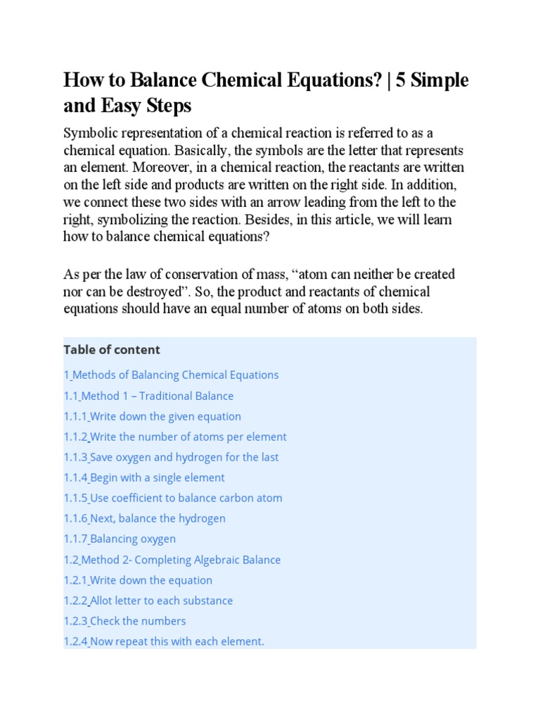 Balancing Chemical Equations | PDF | Equations | Chemical Substances