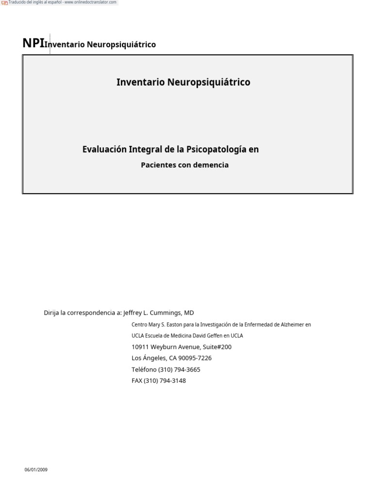 MANUAL NPI - En.es | PDF | Enfermedad de Alzheimer | Depresión (estado de ánimo)