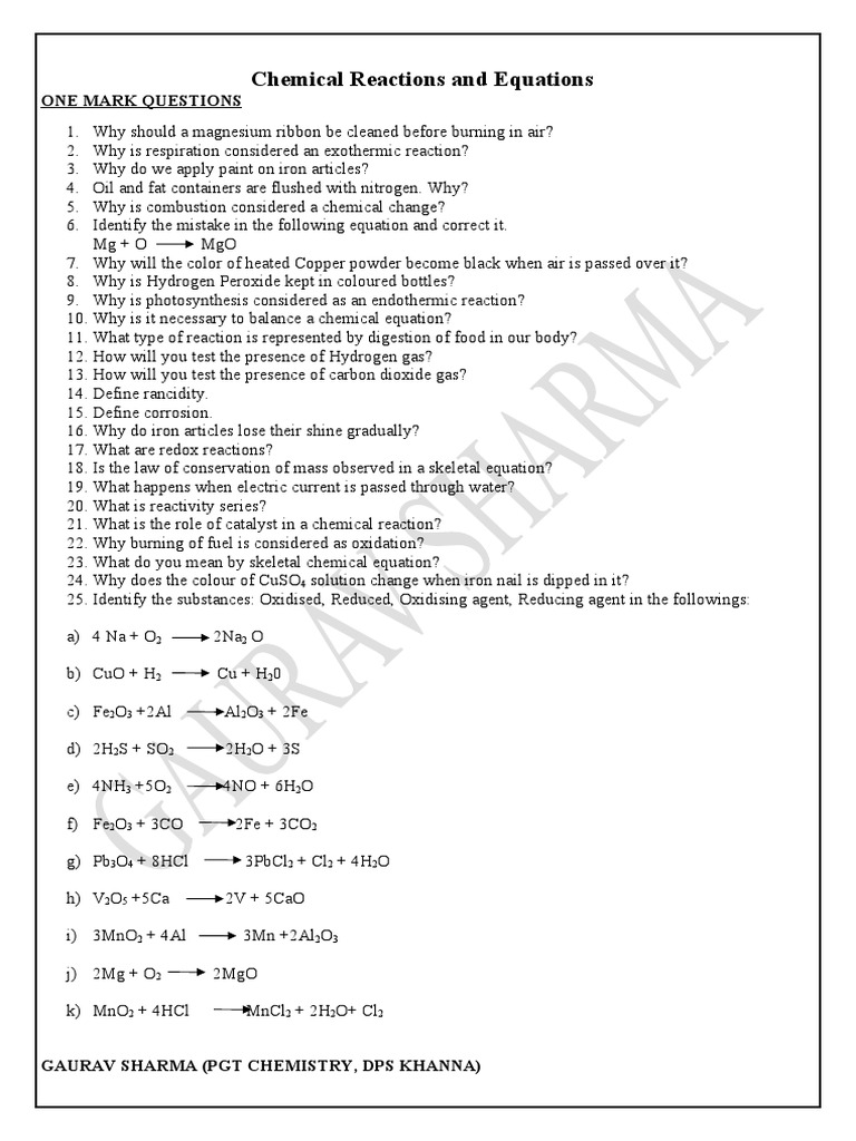 Pratice Questions Class 10 | PDF | Chemical Reactions | Acid