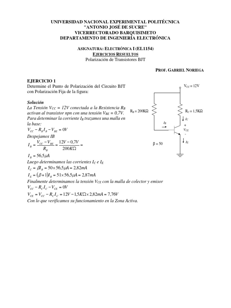 Ejercicios Resueltos 2a | PDF | Transistor de unión bipolar | Transistor