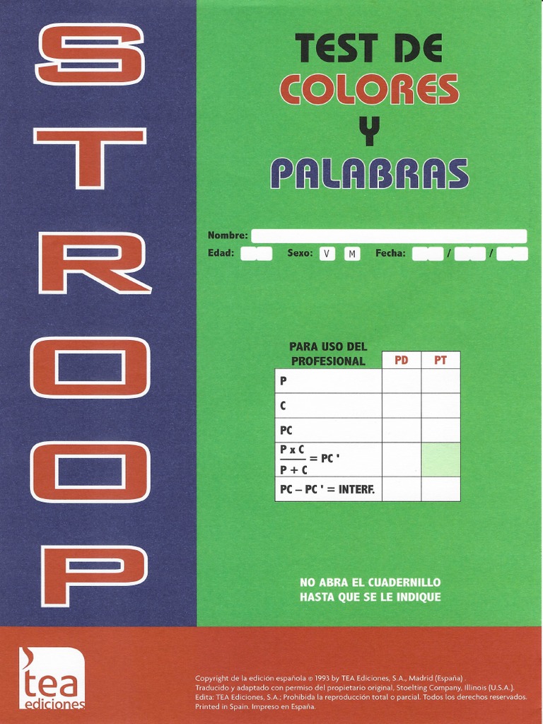 Hoja de Respuesta Original Del Test de Stroop | PDF