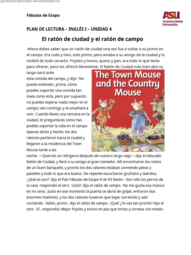 READING PLAN - ENGLISH I - UNIT 4 (2) .En - Es | PDF