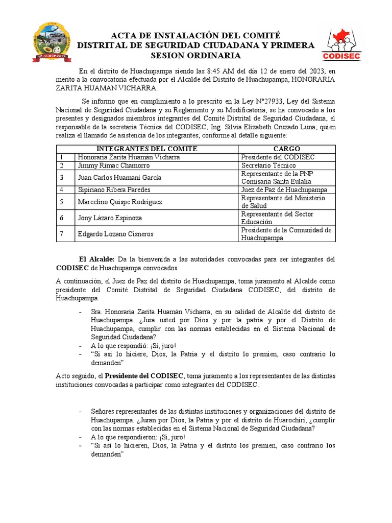 ACTA DE INSTALACION CODISEC | PDF | Justicia | Crimen y violencia