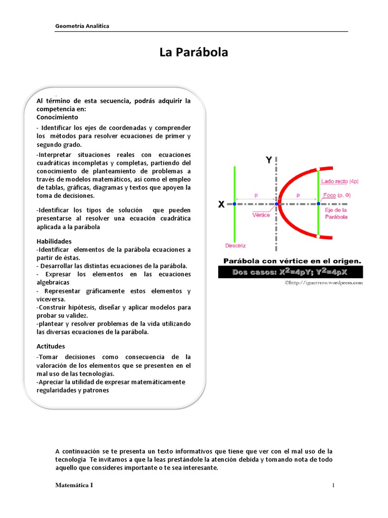 La Parabola | PDF | Ecuaciones | Geometría