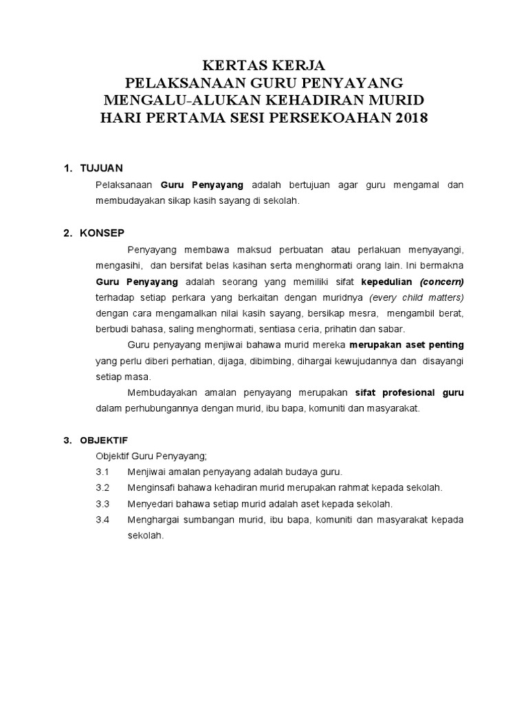 Kertas Kerja Guru Penyayang 2018 KEHADIRAN Bulan Januari | PDF