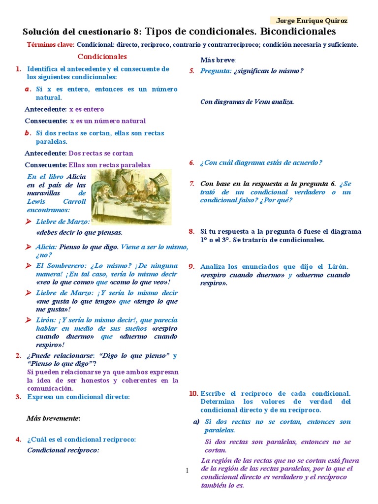 Cuestionario 8 - Tipos de Condicionales, Condición Necesaria y ...