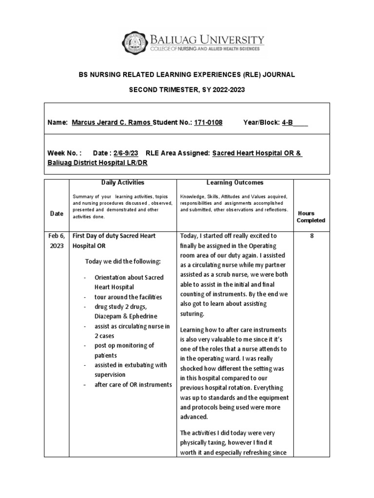 RLE JOURNAL - Emmaus - Ramos | PDF | Childbirth | Nursing