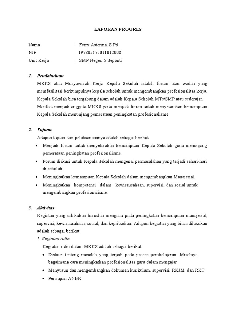 Laporan Progres MKKS | PDF | Karier & Perkembangan