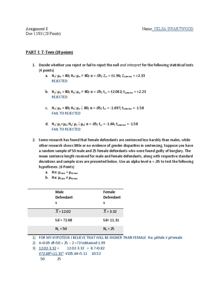 Assignment 8 | Download Free PDF | Null Hypothesis | Hypothesis