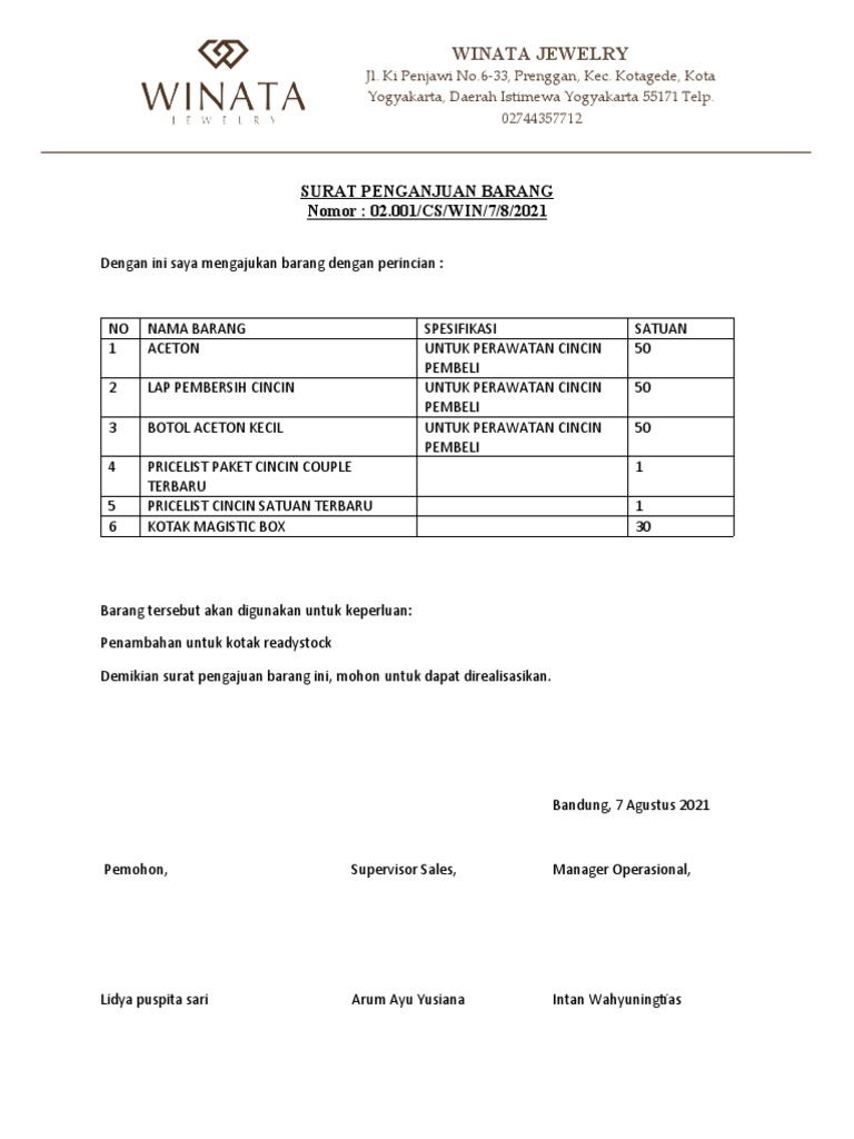SURAT PENGAJUAN BARANG | PDF