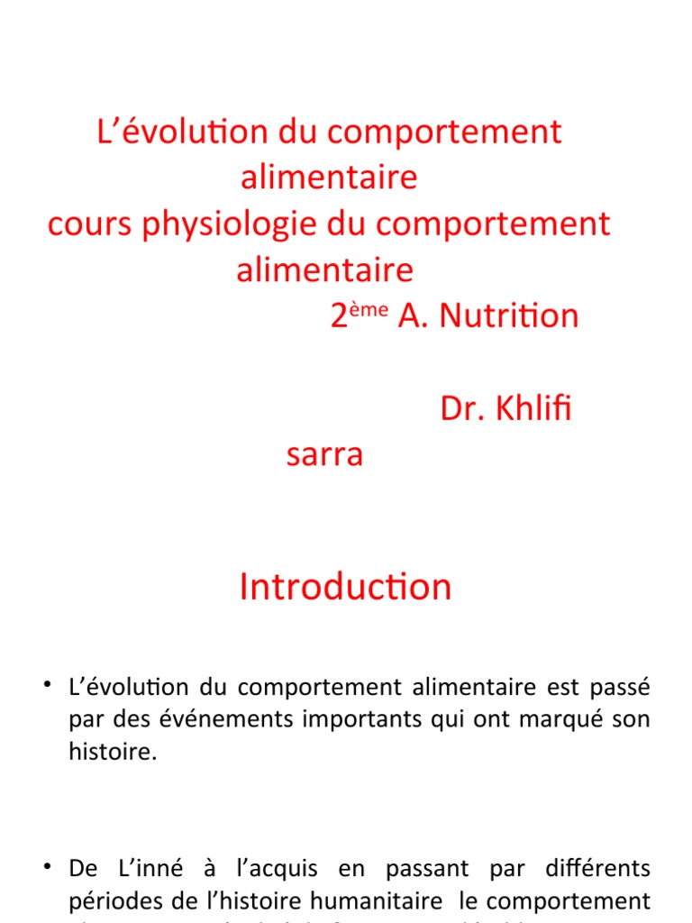 Cours L'Évolution Du Comportement Alimentaire | PDF | Goût | Nourritures