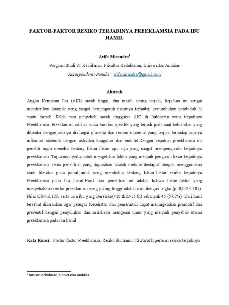 Faktor-Faktor Terjadinya Preeklamsia Pada Ibu Hamil | PDF