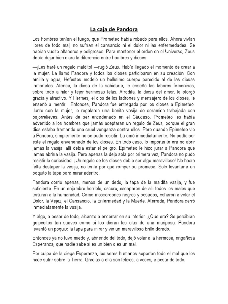 Cuento La Caja de Pandora | PDF | Prometeo
