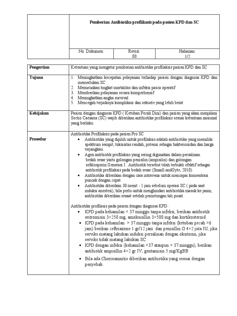 Pemebrian Antibiotika Profilaksis Pada Pasien KPD | PDF | Pengembangan Diri | Kesehatan Holistik