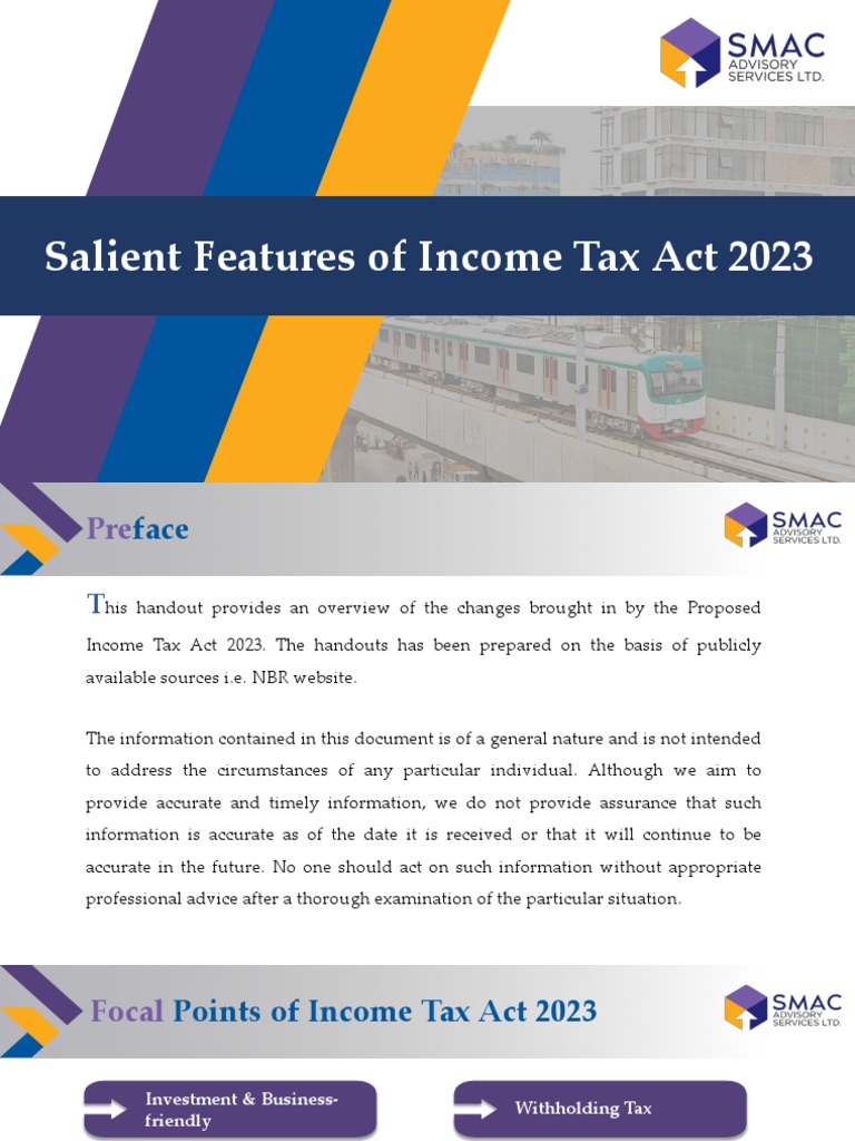 Salient Features of Income Tax Act 2023 | PDF | Taxes | Expense