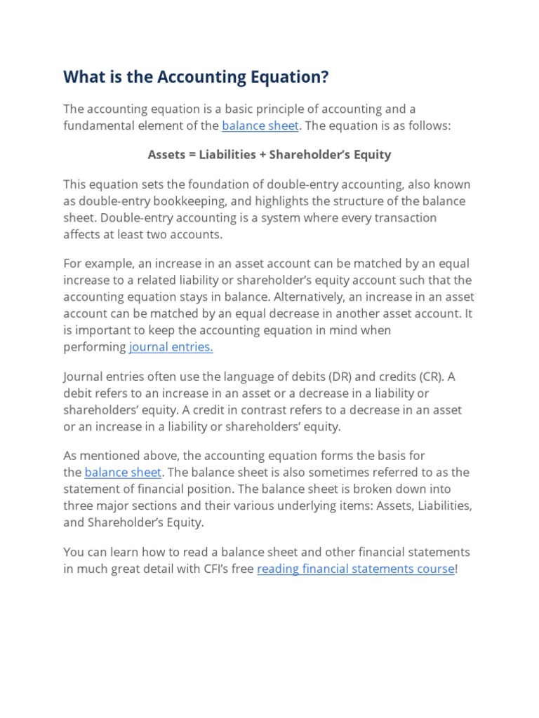 What Is The Accounting Equation | PDF | Debits And Credits | Balance Sheet