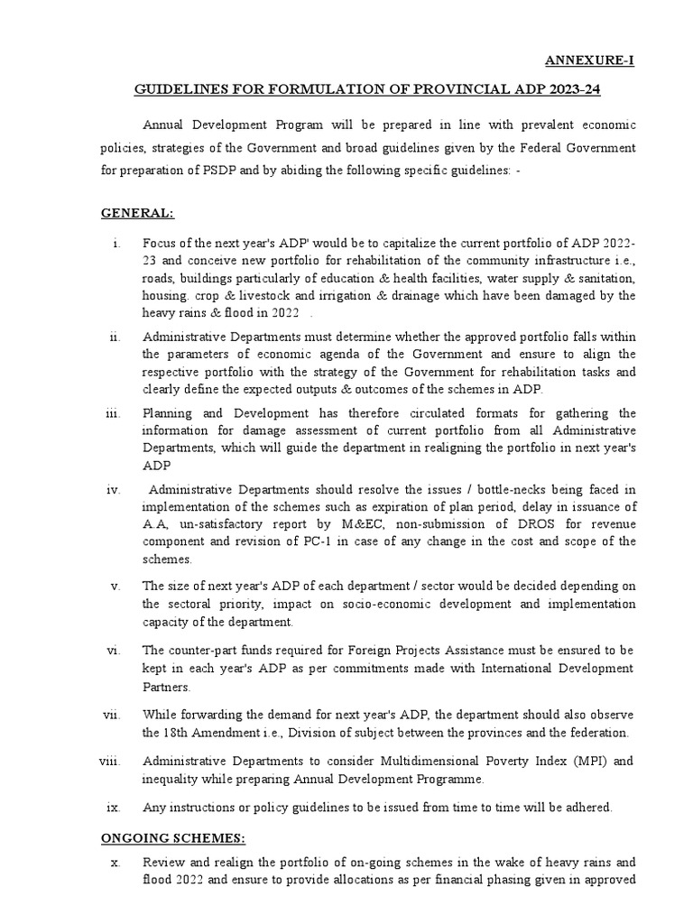 ADP 2023-24 Guidelines and Schedule Tentative | PDF | Infrastructure ...