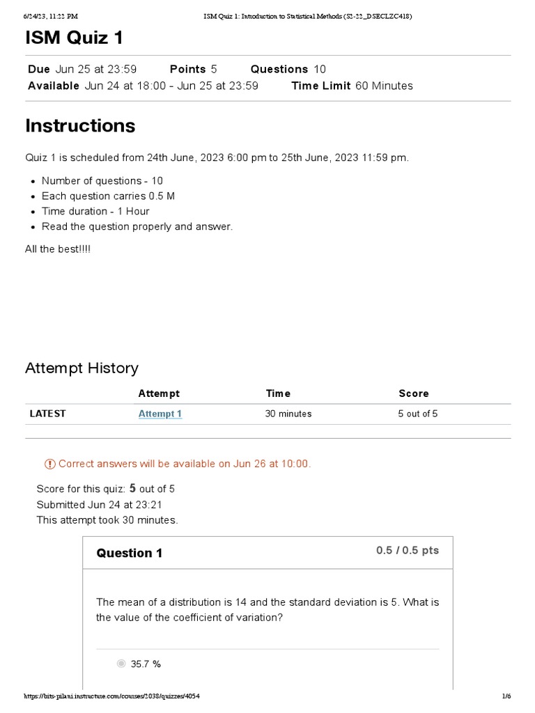 ISM Quiz - New Set of Questions | PDF | Odds | Probability