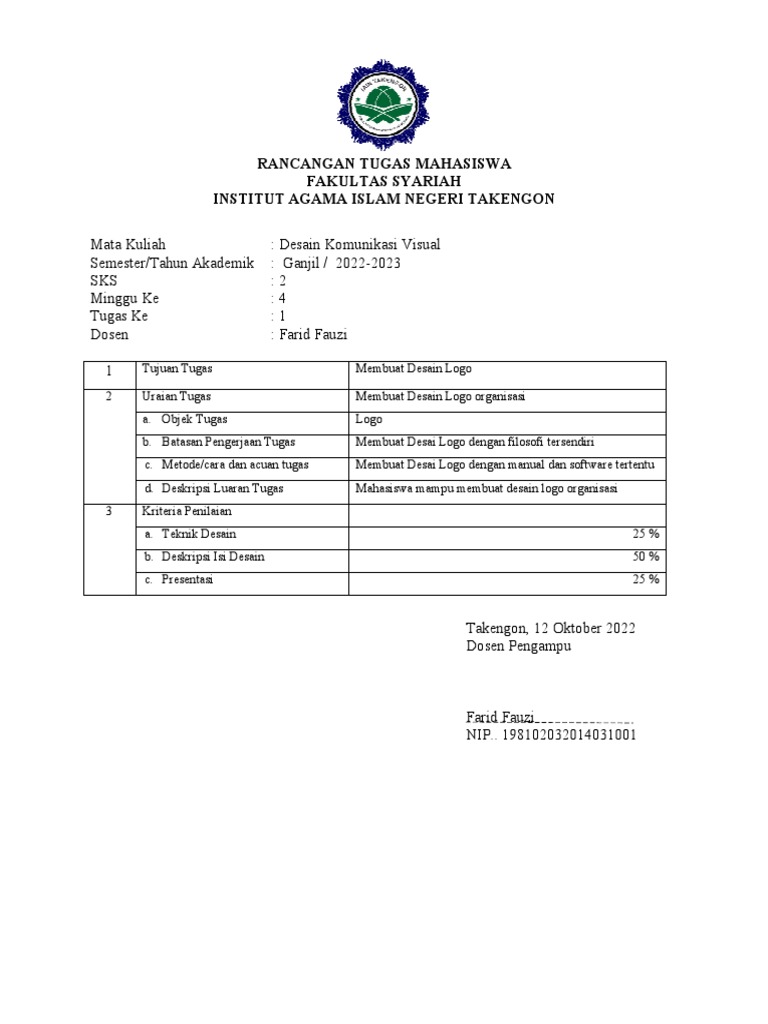 Rancangan Tugas Mahasiswa DKV | PDF