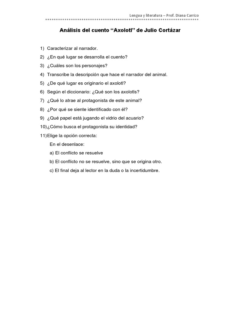 Análisis Del Cuento Axolotl | PDF