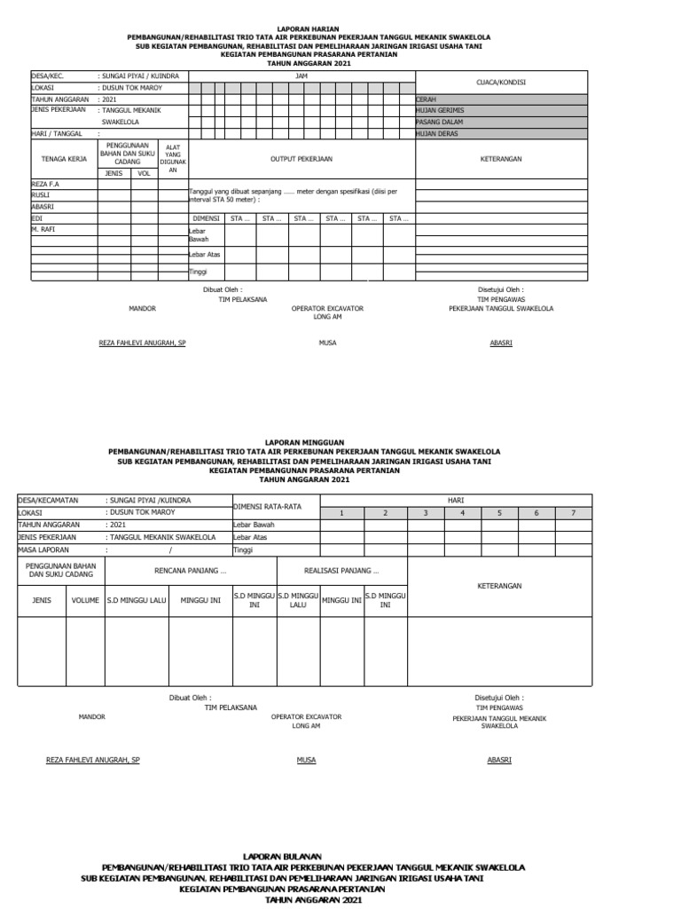 Laporan Harian, Mingguan Dan Bulanan - 1 | PDF