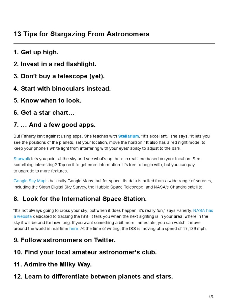 13 Tips for Stargazing From Astronomers | PDF