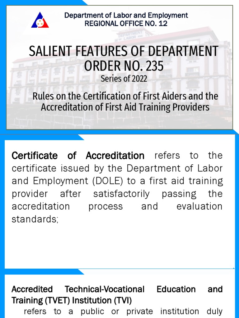 DOLE Order 235: First Aider Certification Rules | PDF | First Aid ...
