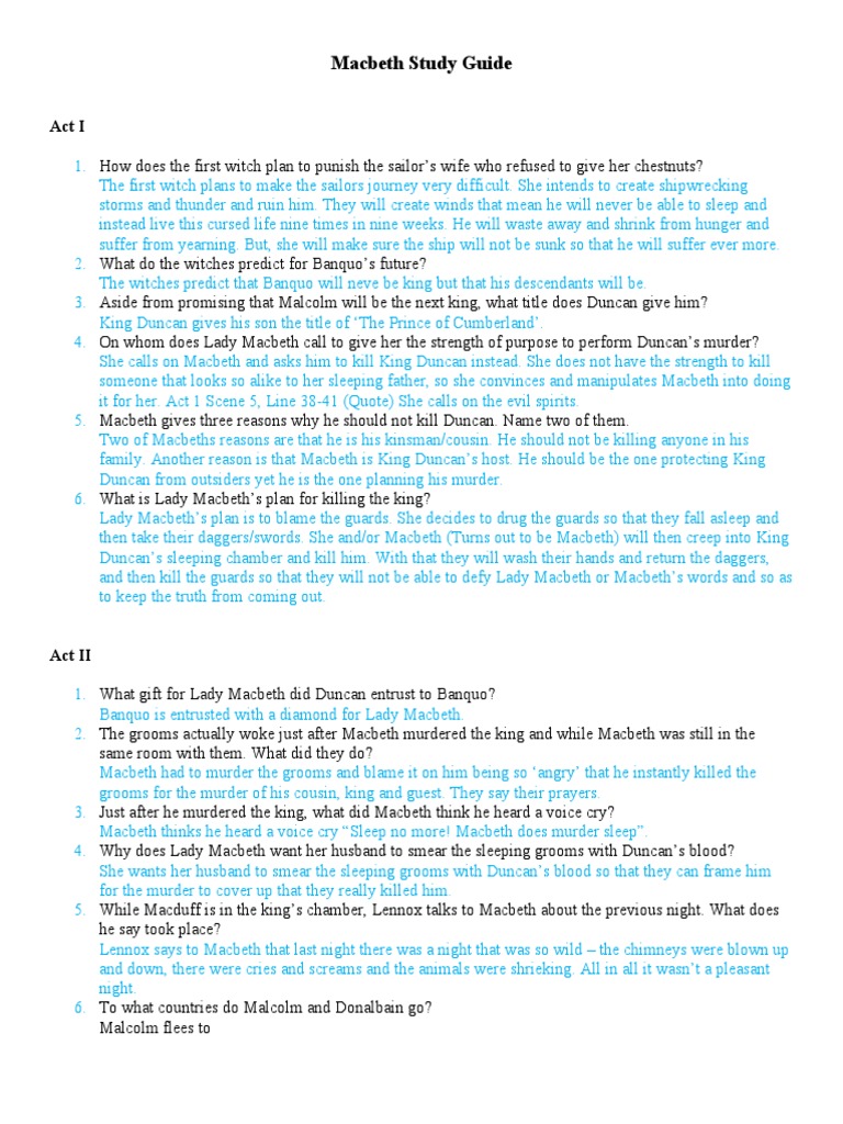 Macbeth Study Guide | PDF | Macbeth | Shakespearean Tragedies