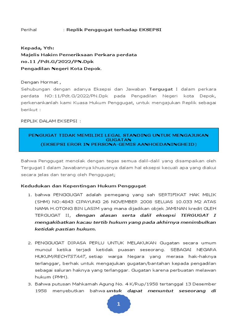 Replik Besok | PDF | Hukum