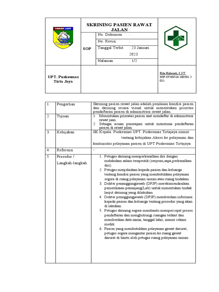 Sop Skrining Pasien Rawat Jalan | PDF