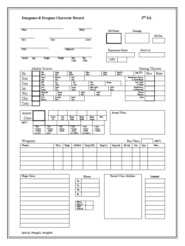 2nd Ed. Char Sheet | PDF | Tabletop Games | Fantasy Role Playing Games