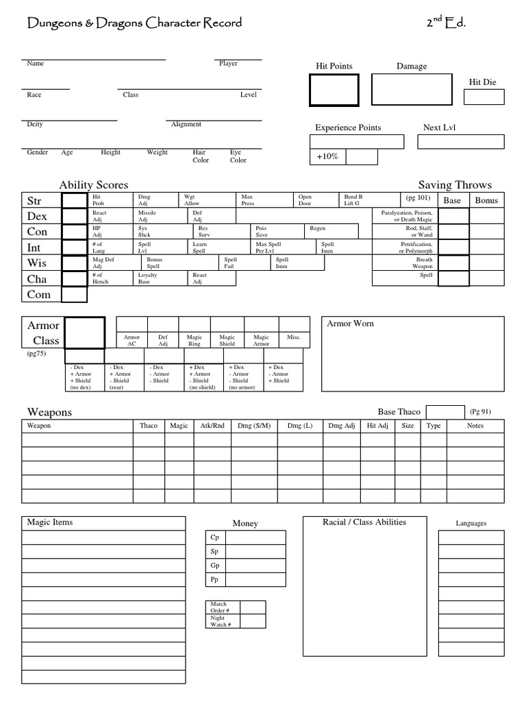 2nd Ed. Character Sheet | PDF | Role Playing Games | D20 System