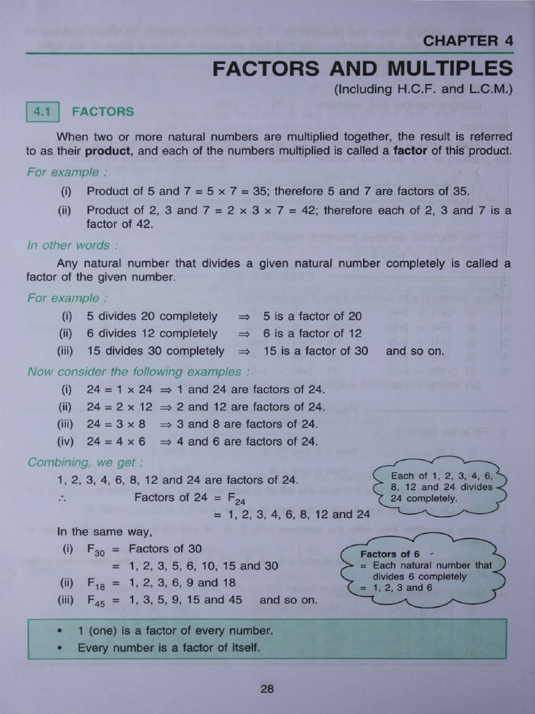 RKBansal6Ch04 Factors and Multiples | PDF | Discrete Mathematics | Elementary Mathematics